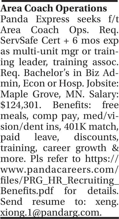 Area Coach Operations, Panda Express